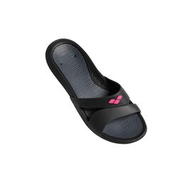 Badeschuh arena "Nina Pool Slides", Damen, Gr. 37, schwarz (schwarz, schwarz_g), Obermaterial: 45% Polyester, 35% PVC, 20% Polyurethan, Schuhe Badeschuh