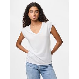 Kurzarmshirt Pieces "PCKAMALA TEE NOOS BC", Damen, Gr. XL, wei&szlig; (hellwei&szlig;), Single Jersey, Obermaterial: 73% Modal, 27% Polyester, unifarben, regular fit normal, V-Ausschnitt, Shirts, Materialmix, regular fit