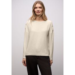 Langarmshirt Street One, Damen, Gr. 38, cotton beige meliert, Stoff, 51% Polyester, 45% Viskose, 4% Elasthan, meliert, normal normal, Rundhals, abgesteppt, Shirts Langarmshirt, mit Rundhalsausschnitt