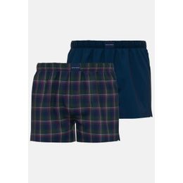 Boxershorts Tom Tailor "Milos", Damen, Gr. 4S, blau (blau, dunkel, karo), Obermaterial: 100% Baumwolle, bequem, Unterhosen, bequem, leicht, Logopatch, basic, kariert, Baumwolle