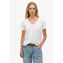 Superdry Damen T-Shirt "STUDIOS SLUB EMB VEE TEE"optic, Gr. M, unifarben, Single Jersey, Obermaterial: 100% Seide, Shirts, Baumwollmischung, relaxed