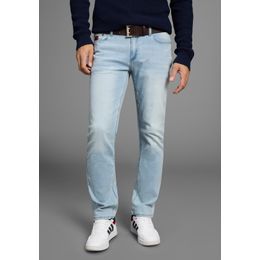 Straight-Jeans Bruno Banani "Hutch", Herren, Gr. 28, L&auml;nge 30, blau (light blau), Denim/Jeans, Obermaterial: 98% Baumwolle, 2% Elasthan, normal lang, Jeans Straight-Jeans, gerade Beinform, teilweise mit modischen Destroyed-Effekten
