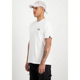Rundhalsshirt Alpha Industries "Signature BP T", Herren, Gr. S, wei&szlig;, Single Jersey, Obermaterial: 100% Baumwolle, bedruckt, regular fit, Rundhals, Shirts Rundhalsshirt