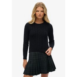 Strickpullover Superdry "ESSENTIALS SLIM CABLE JUMPER", Damen, Gr. L, eclipse navy, Strick, Obermaterial: 100% Polyacryl, unifarben, relaxed fit normal, Rundhals, Rippb&uuml;ndchen, Pullover Strickpullover