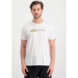 Kurzarmshirt Alpha Industries "Alpha Label T", Herren, Gr. L, wei&szlig;, Single Jersey, Obermaterial: 100% Baumwolle, bedruckt, regular fit normal, Rundhals, Shirts
