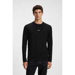 Langarmshirt BOSS Orange "TChark", Herren, Gr. XXL, schwarz, Web, Obermaterial: 96% Baumwolle, 4% Elasthan, unifarben, regular fit normal, Rundhals, abgesteppte Kante, Shirts Langarmshirt, Rundhalsausschnitt, Regular Fit, mit BOSS-Logo