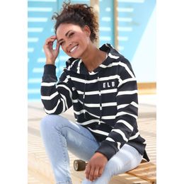 ELBSAND Damen Kapuzensweatshirt, marine-wei&szlig;, Gr&ouml;&szlig;e L (40)