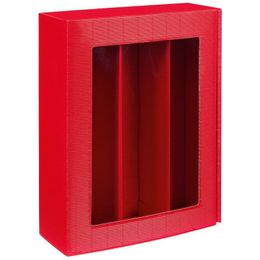 25 x Pr&auml;sentkarton mit Folienfenster f&uuml;r 3 Flaschen 360 x 250 x 95 mm (Rot)