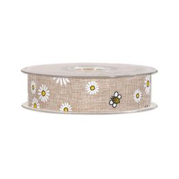 Geschenkband &bdquo;Blumen + Bienen&ldquo; Natur, 25mm x 20m