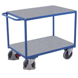 VARIOfit Schwerer Tischwagen 500 kg mit 2 Ladefl&auml;chen Zinkblech Typ L + EasySTOP - Enzianblau