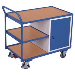 VARIOfit Werkstattwagen mit 3 Ladefl&auml;chen und 1 Schrank + EasySTOP - Enzianblau