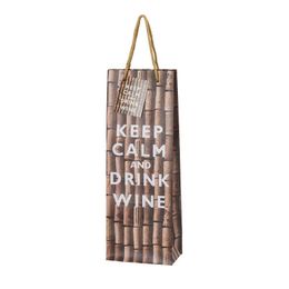 12 x Tragetasche aus Kraftpapier "KEEP CALM & DRINK WINE" f&uuml;r 1 Flasche 125 x 85 x 360 mm