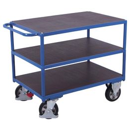 VARIOfit Schwerer Tischwagen 1000 kg mit 3 Ladefl&auml;chen Typ XL + EasySTOP - Enzianblau