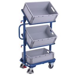 VARIOfit Beistellwagen offen mit 3 Kunststoffk&auml;sten neigbar + EasySTOP - Enzianblau