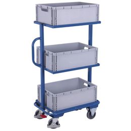 VARIOfit Beistellwagen offen mit 3 Kunststoffk&auml;sten + EasySTOP - Enzianblau