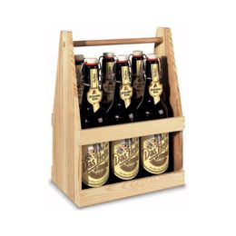 Flaschentr&auml;ger aus Holz "Bier" f&uuml;r 6 Flachen in Natur 215 x 144 x 295 mm