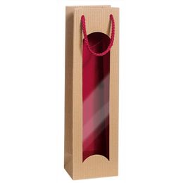 20 x Geschenkt&uuml;te mit Sichtfenster f&uuml;r 1 Flasche 100 x 80 x 360 mm (Bicolor natura/innen Bordeaux)