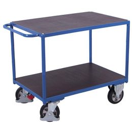 VARIOfit Schwerer Tischwagen 1000 kg mit 2 Ladefl&auml;chen Typ L + EasySTOP - Enzianblau