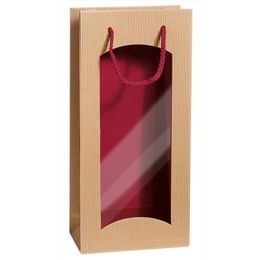 20 x Geschenkt&uuml;te mit Sichtfenster f&uuml;r 2 Flaschen 170 x 85 x 360 mm (Bicolor natura/innen Bordeaux)