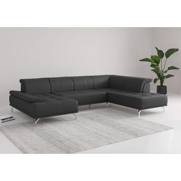 Wohnlandschaft Home Affaire "Caluna", schwarz, B:334cm H:81cm T:235cm, Sofas, Wohnlandschaft, Inkl.Sitztiefenverstellung, wahlweise mit Kopf- und Armteilverstellung