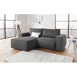 Ecksofa "LooksII kubisch, bequem, strapazierf&auml;hige Bez&uuml;ge, Breite 242cm, L-Form", grau, B:242cm H:87cm T:160cm, Feinstruktur weich (100% Polyester);Struktur fein (100% Polyester), LOOKS by Wolfgang Joop, Sofas, Ecksofa, geradlinig und komfortabel