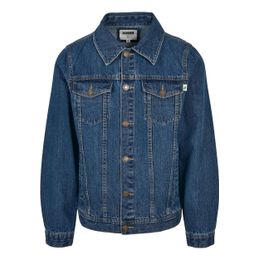 Jeansjacke Urban Classics "Urban Classics Herren Organic Basic Denim Jacket", Damen, Gr. XS, midindigo washed, 50% Baumwolle, 50% Baumwolle (Bio), unifarben, normal, amerikanischer Ausschnitt, Jacken Jeansjacke