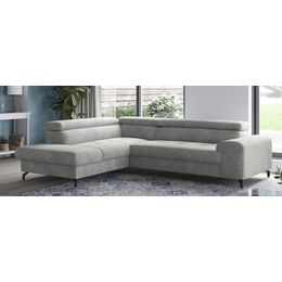 Ecksofa COTTA "Aura L-Form, B: 260 cm", grau (platin), B:260cm T:210cm, Sofas, Ecksofa, mit Bettfunktion, Bettkasten & Kopfteilverstellung, Topseller