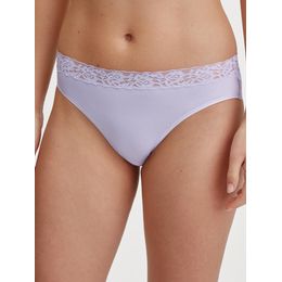 Slip Calida "Natural Comfort Lace", Damen, Gr. L (48/50), lila (orchid petal), Single Jersey, Obermaterial: 92% Baumwolle, 8% Elasthan, normal, Unterhosen Slip, verspielte Spitze, Regular-Cut, elastischer Single Jersey, weich