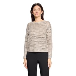 Strickpullover Betty Barclay "Damen mit Lochmuster", Damen, Gr. 42, beige (patch taupe, beige), Strick, Obermaterial: 51% Polyester, 30% Baumwolle, 17% Polyamid, 2% Elasthan, l&auml;ssig geschnitten normal, Rundhals, Pullover Strickpullover