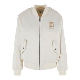 Bomberjacke Karl Kani "Karl Kani Damen KW241-014-2 Karl Kani Og Satin Bomber Jacket", Damen, Gr. L, sanftes wei&szlig;, 95% Polyester, 5% Elasthan, normal, V-Ausschnitt, Jacken Bomberjacke