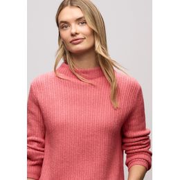 Stehkragenpullover Street One, Damen, Gr. 42, striking coral meliert, Web, 37% Baumwolle, 34% Polyacryl, 26% Polyester, 3% Elasthan, unifarben, normal normal, hoch geschlossener Ausschnitt, Rippb&uuml;ndchen, Pullover Stehkragenpullover, mit Struktur-Optik