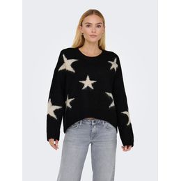 Strickpullover Only "ONLAZU LS STAR O-NECK KNT", Damen, Gr. M, schwarz detail:sandshell, Strick, Obermaterial: 49% Polyester, 21% Nylon, 21% Polyacryl, 7% Wolle, 2% Elasthan, gemustert, regular fit, Rundhals, Rippstrickb&uuml;ndchen, Pullover Strickpullover