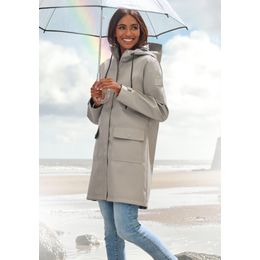 Regenjacke ELBSAND, Damen, Gr. 40, grau (hellgrau), Obermaterial: 60% Polyurethan, 40% Polyester. Futter: 100% Polyester. Meshfutter: 100% Polyester, unifarben, gerade knielang, normaler Saum mit Druckkn&ouml;pfen,verstellbar, Jacken Regenjacke, Mesh-Einsatz unter der R&uuml;ckenpasse f&uuml;r ausreichende Bel&uuml;ftung