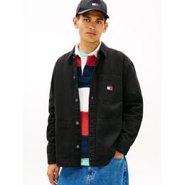 Hemdjacke Tommy Jeans "TJM ESSENTIAL OVERSHIRT", Damen, Gr. XXL, schwarz, Web, Obermaterial: 100% Baumwolle, oversize normal, Manschette, Jacken, leicht &uuml;berschnittene Schultern, halbgespreizter Kragen