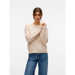 V&eacute;ro Moda Rundhalspullover VERO MODA "VMFRANCESCA LS O-NECK PULLOVER BOO", Damen, Gr. M, birch detail:melange, Strick, Obermaterial: 65% Polyester, 28% Polyacryl, 5% Wolle, 2% Elasthan, meliert, regular fit normal, Rundhals, Rippstrickb&uuml;ndchen, Pullover Rundhalspullover