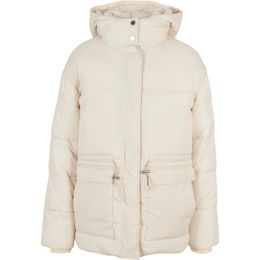 Winterjacke Urban Classics "Urban Classics Damen Ladies Waisted Puffer Jacket", Damen, Gr. M, sandwei&szlig;, 100% Polyamid, unifarben, oversize, ohne Ausschnitt, Jacken Winterjacke