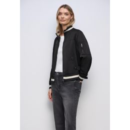 Blouson Street One, Damen, Gr. 40, schwarz, Stoff, Obermaterial: 74% Viskose, 26% Polyester; Futter: 100% Polyester, unifarben, normal normal, Rundhals, elastischer Bund, Jacken Blouson, aus satinierter Viskose