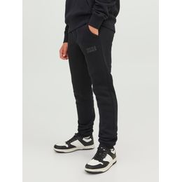 Jack & Jones Sweathose JACK & JONES JUNIOR "JPSTGORDON JJNEWSOFT SWEAT PANT NOOS JNR", Jungen, Gr. 140, N-Gr, schwarz (schwarz print:tonal), Jersey, Obermaterial: 70% Baumwolle, 30% Polyester, bedruckt, slim fit kn&ouml;chellang, Hosen Sweathose