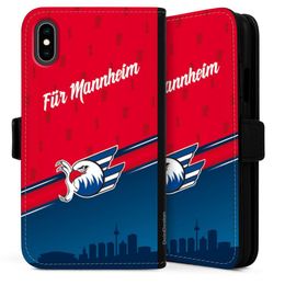 DeinDesign iPhone X Handy Klapph&uuml;lle Handyh&uuml;lle aus Kunst Leder schwarz Flip Case Sports Adler Mannheim Logo Sideflip mit langer Lasche