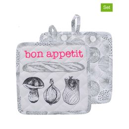 Overbeck and Friends 2er-Set: Topflappen "Bon Appetit" in Grau - (L)20 x (B)20 cm - 33% |