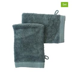 Soft by Perle de Coton 2er-Set: Waschhandschuhe ''Epo'' in Blaugrau - 69% | Gr&ouml;&szlig;e 16x21 cm | Badtextilien