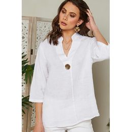 Lin Passion Leinen-Bluse in Wei&szlig; - 68% | Gr&ouml;&szlig;e 38/40 | Damen-blusen