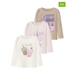 name it 3er-Set: Longsleeves "Ollia" in Beige/ Creme/ Rosa - 48% | Gr&ouml;&szlig;e 92 | Kinder-longsleeves