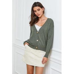 So Cachemire Cardigan "Gino" in Khaki - 70% | Gr&ouml;&szlig;e S | Damen-pullover-cardigans