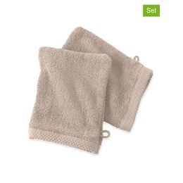 Soft by Perle de Coton 2er-Set: Waschhandschuhe ''Epo'' in Beige - 69% | Gr&ouml;&szlig;e 16x21 cm | Badtextilien