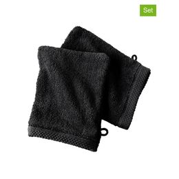Soft by Perle de Coton 2er-Set: Waschhandschuhe ''Epo'' in Schwarz - 69% | Gr&ouml;&szlig;e 16x21 cm | Badtextilien