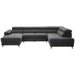 Stylife Wohnlandschaft Combo, Graphit, Textil, 5-Sitzer, Ottomane rechts, U-Form, 333x206 cm, Made in EU, Liegefunktion, R&uuml;cken echt, Wohnzimmer, Sofas & Couches, Wohnlandschaften, Wohnlandschaften in U-Form