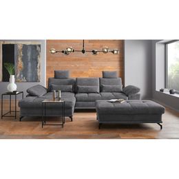 OTTO home Ecksofa &raquo;Costello L-Form, B: 301 cm mit Sitztiefen-, Armteilverstellung &&laquo; 3 Nierenkissen, optional Bettfunktion & Bettkasten grau 100% 