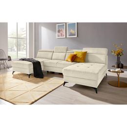 Home Affaire Wohnlandschaft &raquo;Cardiz U-Form&laquo; inkl.Kopfteilverstellung und Federkern wahlweise mit Bettfunktion beige Webstoff (100% Polyester);Luxus-