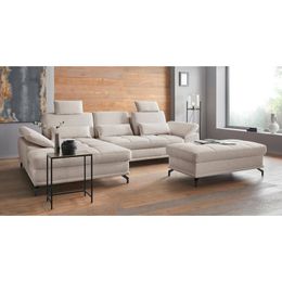 OTTO home Ecksofa &raquo;Costello L-Form, B: 301 cm mit Sitztiefen-, Armteilverstellung &&laquo; 3 Nierenkissen, optional Bettfunktion & Bettkasten beige 100% 